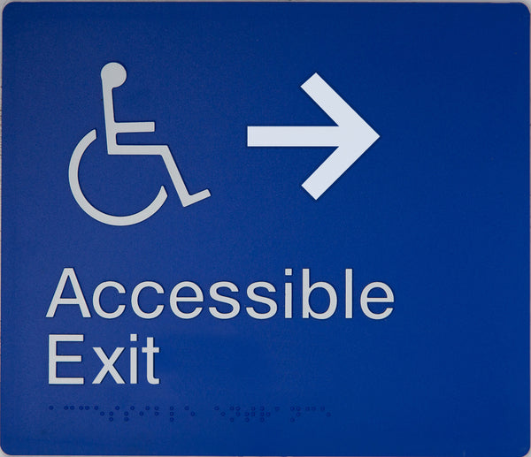 Accessible Exit Sign (Blue) Right Arrow | Braille Signs – Tim The Sign Man