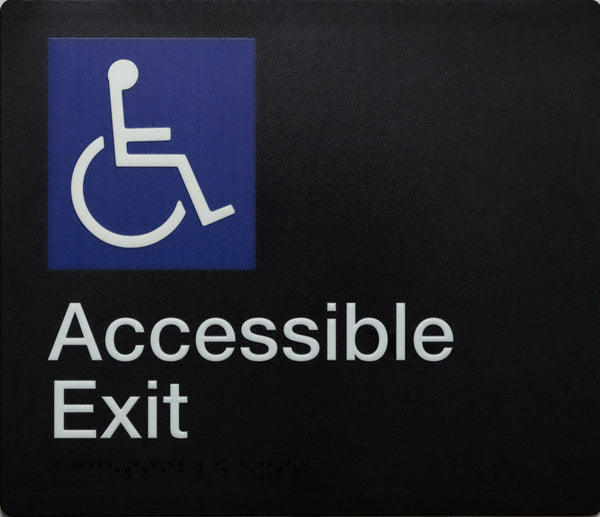 Accessible Exit Sign (Black) Wheelchair Icon | Braille Signs – Tim The ...
