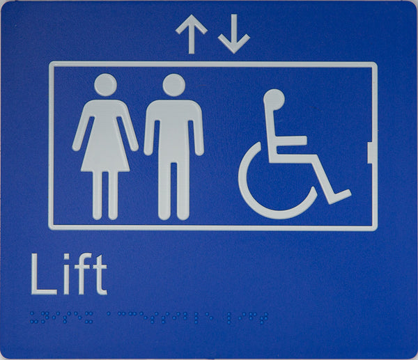 Lift Sign Disabled Blue with Braille and Tactile Symbols – Tim The Sign Man