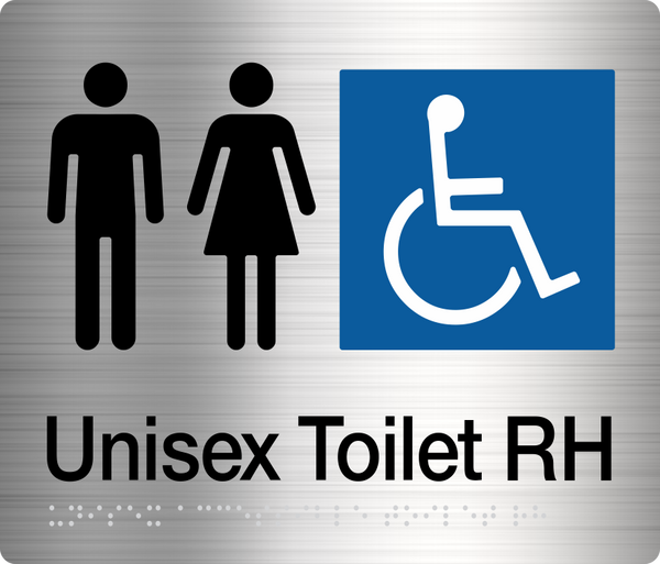 Unisex Toilet RH Sign (Stainless Steel) | Code Compliant Braille Sign ...