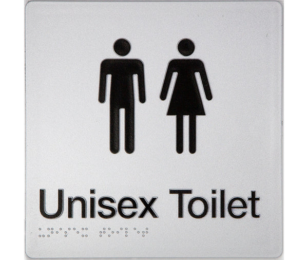 Unisex Toilet Sign (Silver) | Braille Signs – Tim The Sign Man