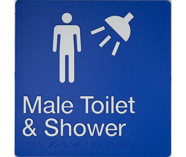 Male Toilet and Shower Sign Blue with Braille and two icons – Tim The ...