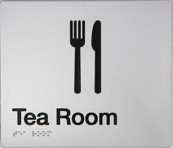 Tea Room Sign (Silver) with Braille and Tactile Symbols – Tim The Sign Man